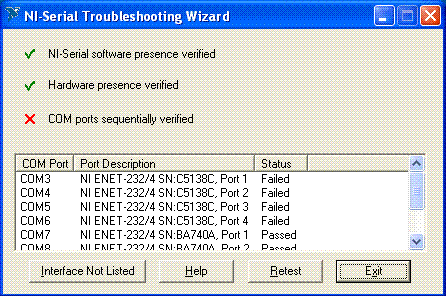 在安装多个串口ENET硬件后运行Troubleshooting Wizard不能通过 - National Instruments